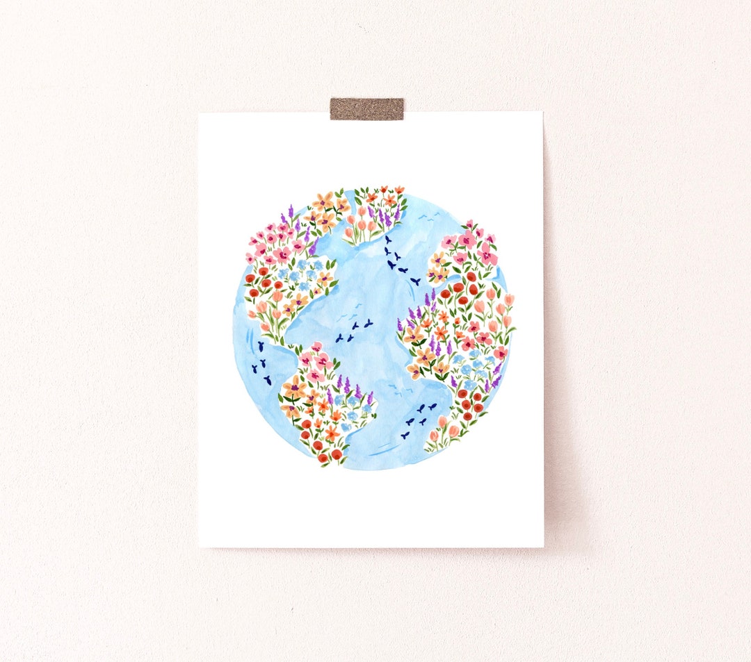 Blue Planet Art Print, Floral Wall Art, Earth Print, Botanical Wall Art ...