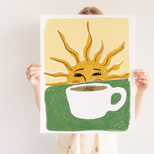 Coffee Sunshine Poster Print, Coffee Bar Prints, Retro Wall Art ...