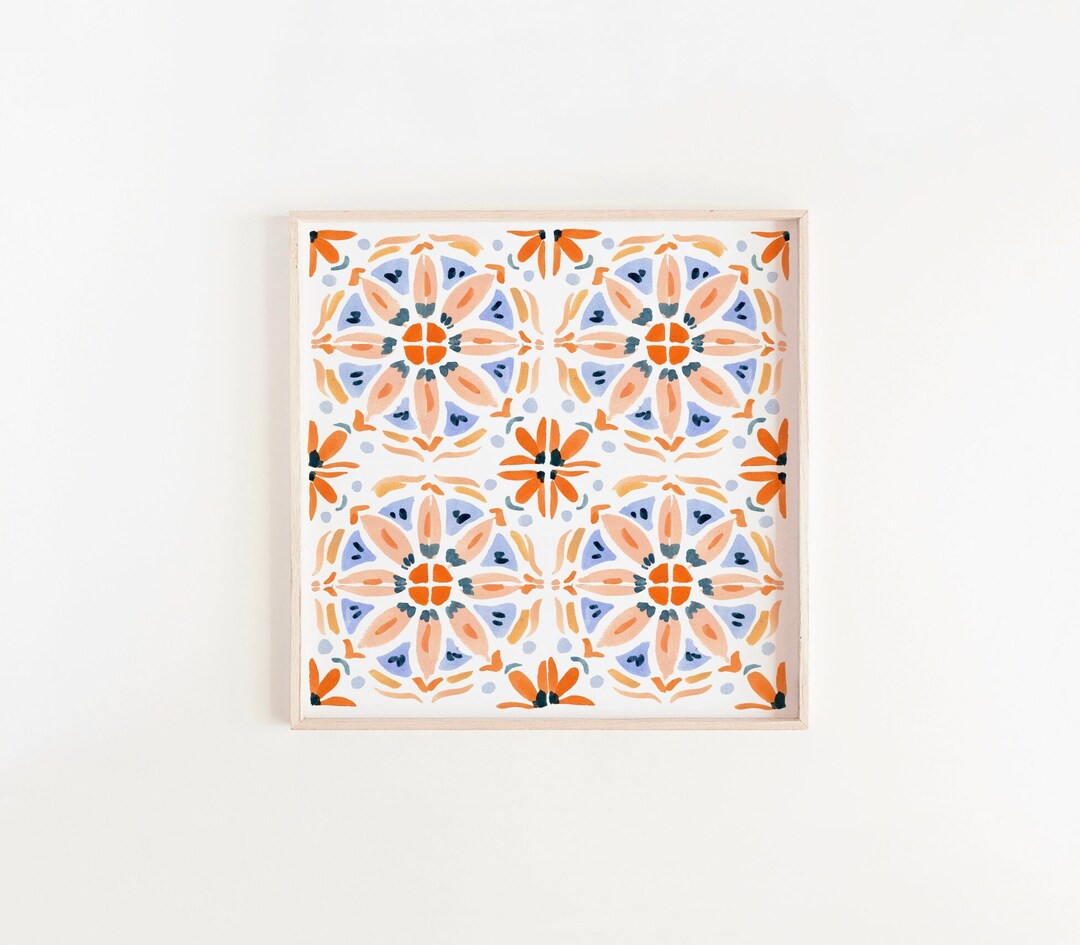 Square Tile Print, Red and Pink Pattern Tile, Cement Tile Art, Italian ...