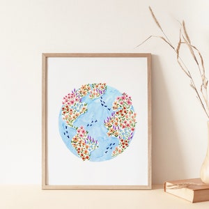 Blue Planet Art Print, Floral Wall Art, Earth Print, Botanical Wall Art ...