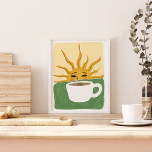Coffee Sunshine Poster Print, Coffee Bar Prints, Retro Wall Art ...