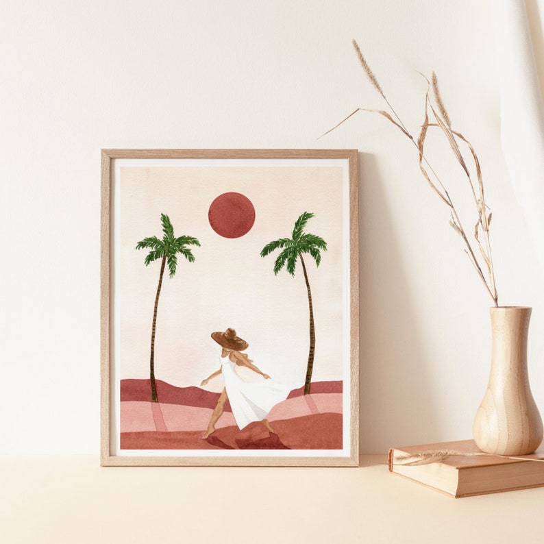 Mirage Art Print Sunset Woman Watercolor Painting Wall Decor - Etsy