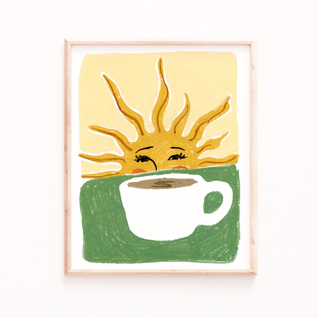 Coffee Sunshine Poster Print, Coffee Bar Prints, Retro Wall Art ...