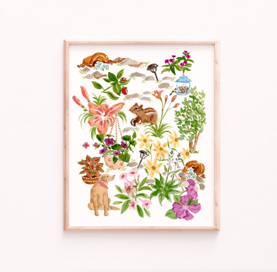Botanical Art Print Animals in the Yard Plant Art - Etsy
