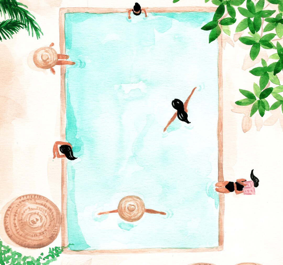 Printable Wall Art, Pool Print, Tropical Wall Art, Women Swimming, Pool ...