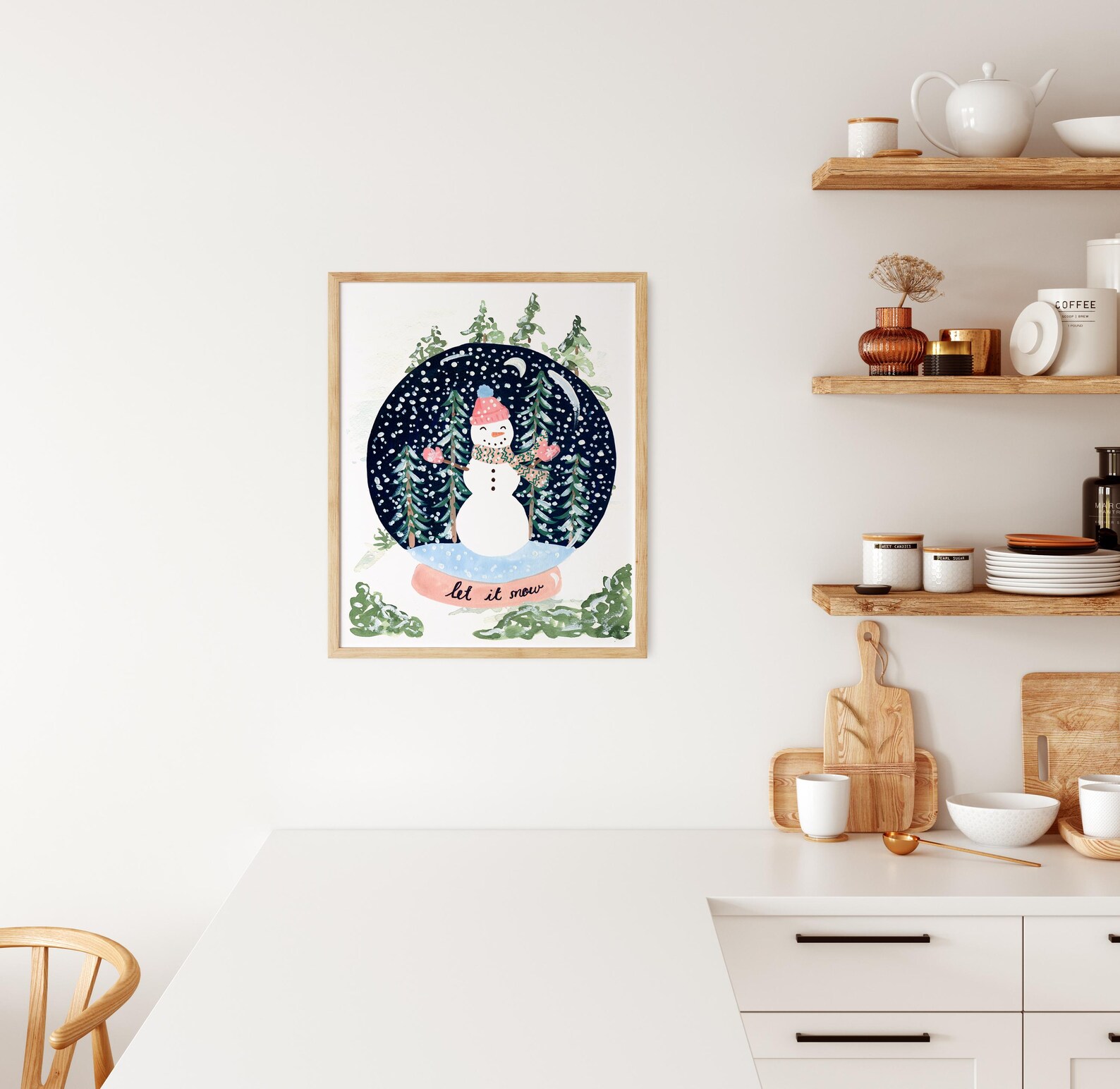 Snowman Snow Globe Print: Whimsical Winter Watercolor (5x7 to 24x30 ...