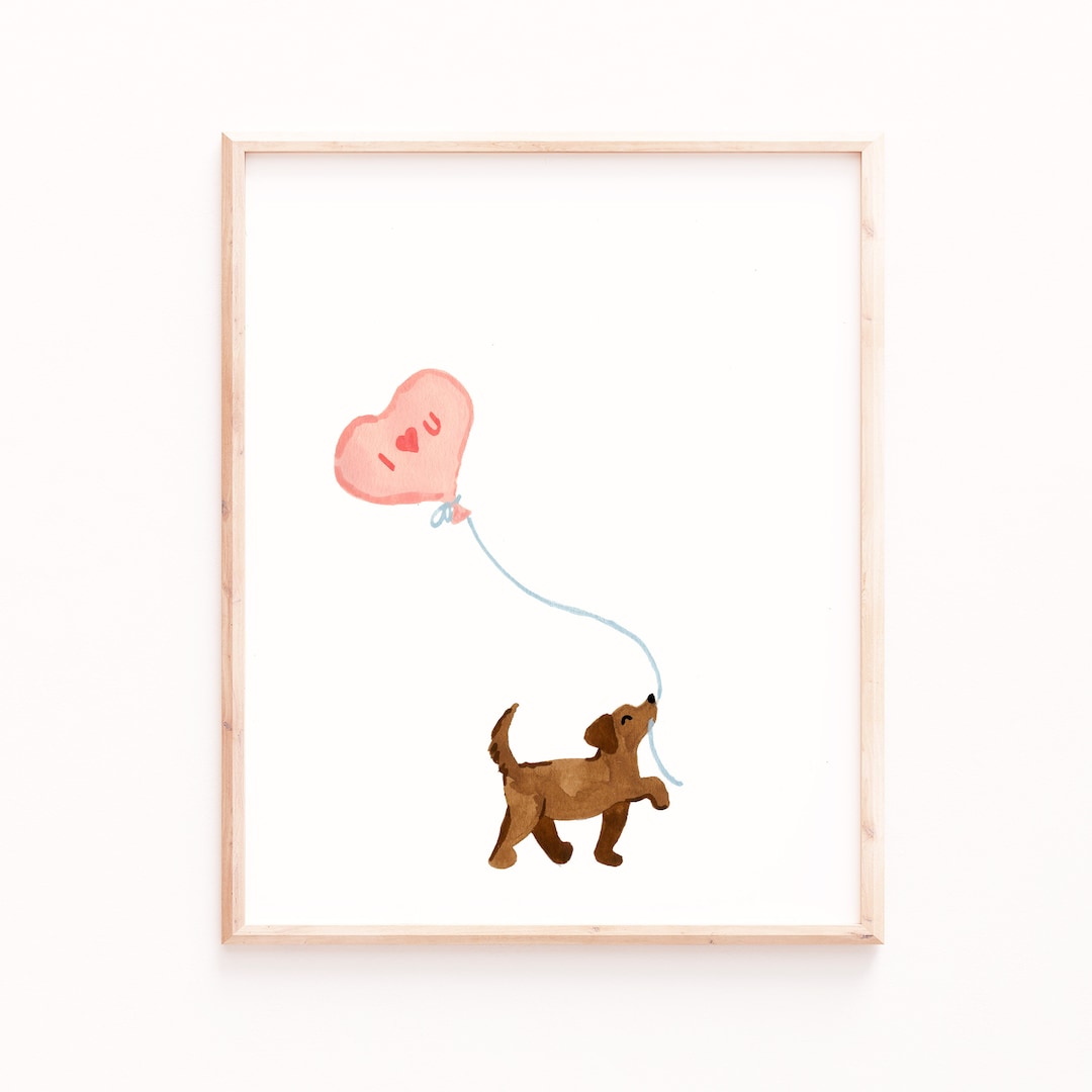Valentine's Day Art Print, Cute Dog Valentine, Dachshund Balloon Print ...