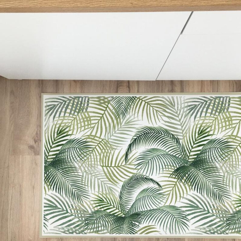 Tropical Watercolor Kitchen Rug, Vinyl Floor Mat Kitchen, Vinyl Rug ...