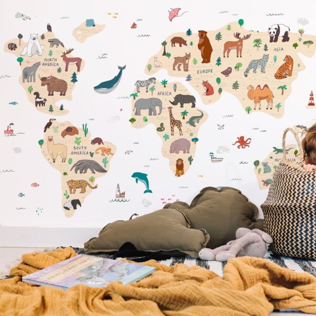 World Map Wall Sticker, Peel and Stick Stickers, Self-adhesive, Wall ...