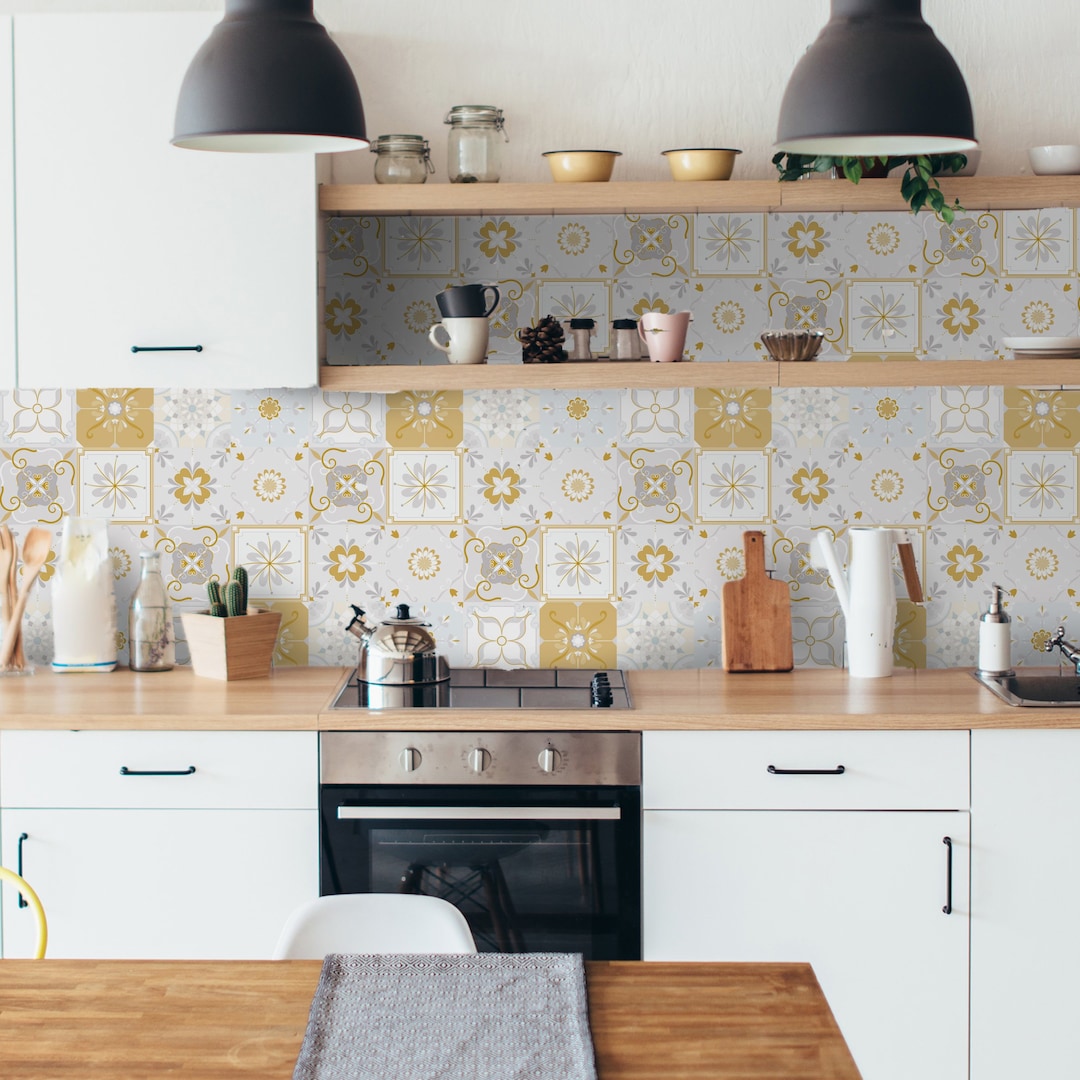 Vintage Tiles Mustard Stickers Kitchen, Bathroom, Wall, Vinyl ...
