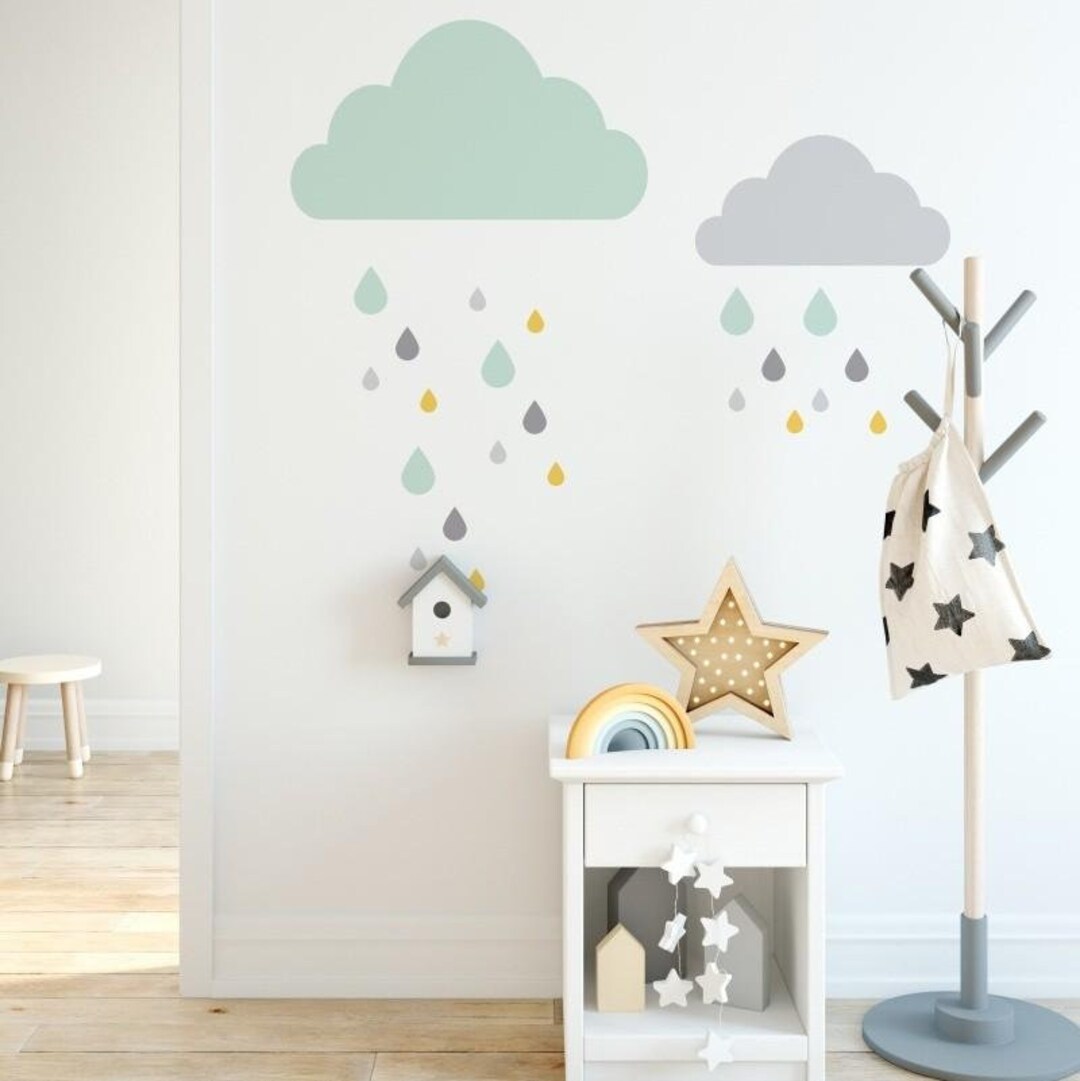 Clouds and Rain Drops Wall Sticker, Peel and Stick Stickers, Self ...
