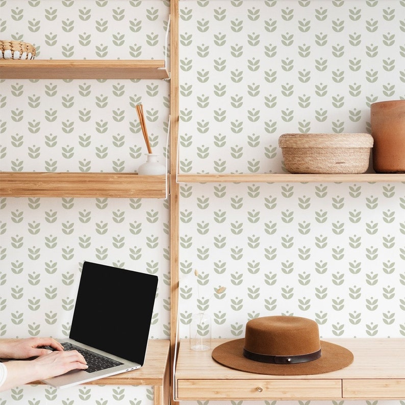 Scandi Flowers Wallpaper Retro Scandinavian - Etsy