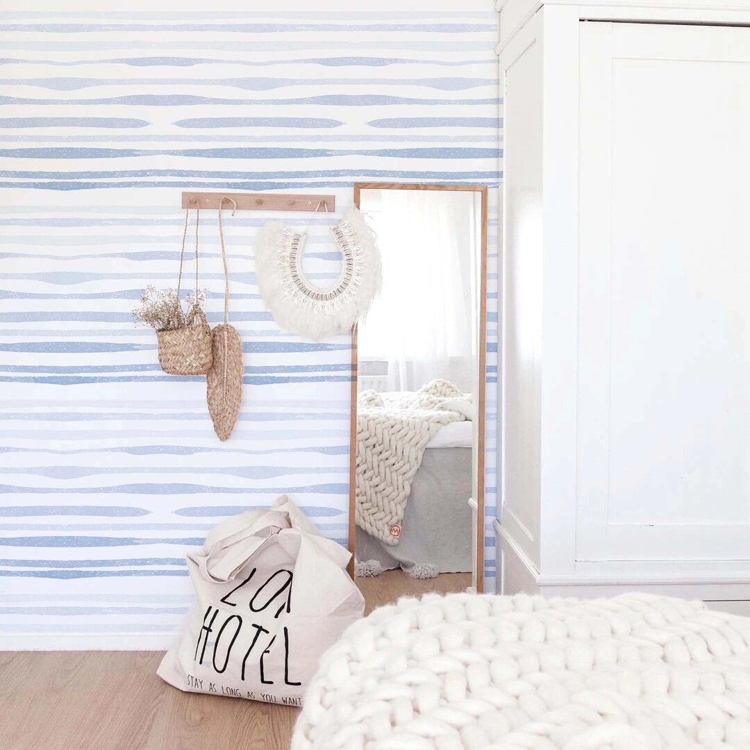 Waves Wallpaper, Coastal Wallpaper, Boho Beach Decor, Blue Watercolor ...