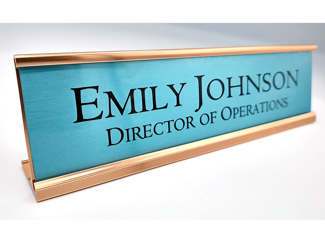 Desk Name Plate, Gloss Brushed Metallic Steel Blue Look Desk Name Plate ...