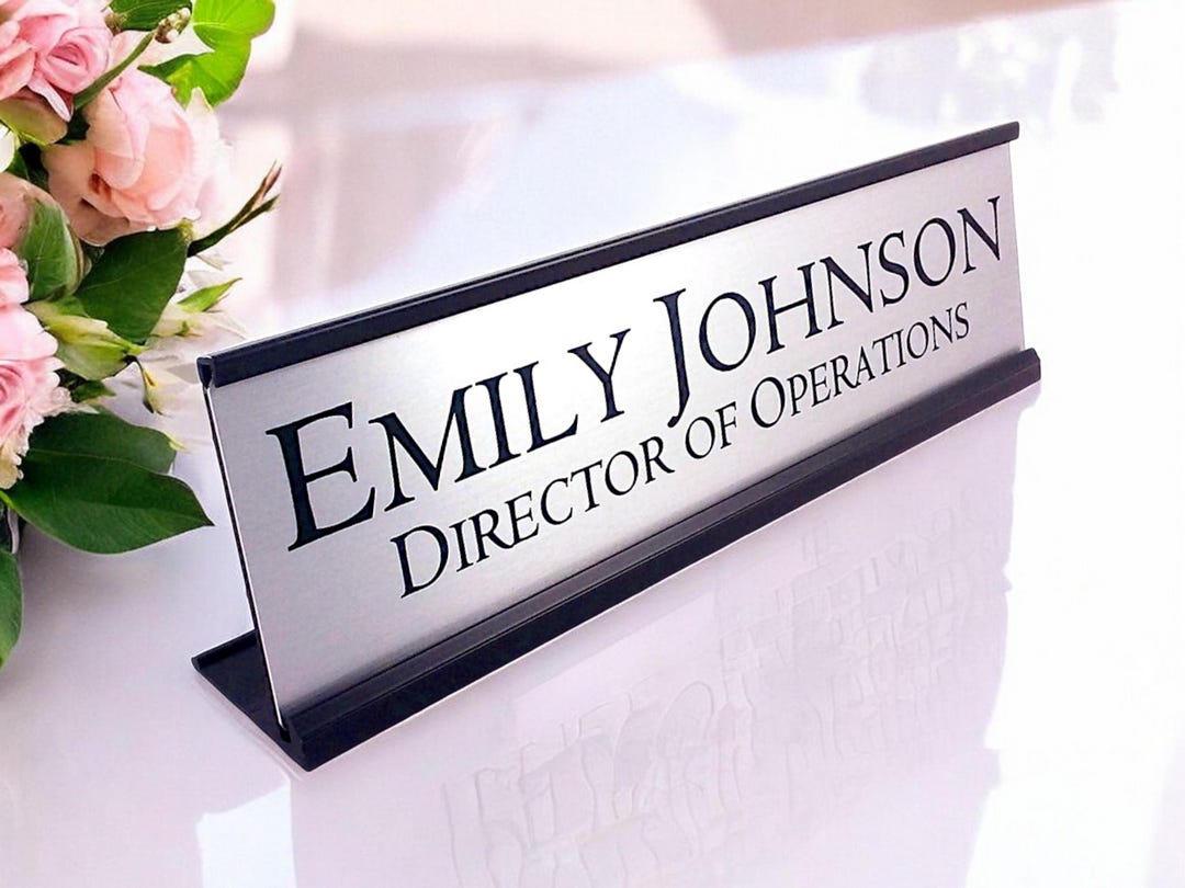 Personalized Desk Name Plate Nameplate Silver With Black Metal Holder 2 ...