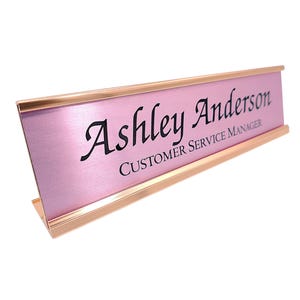 Personalized Desk Name Plate Nameplate Brushed METALLIC Pink With Rose ...