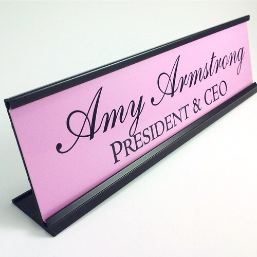 Personalized Desk Name Plate Nameplate Pink With Black Metal - Etsy