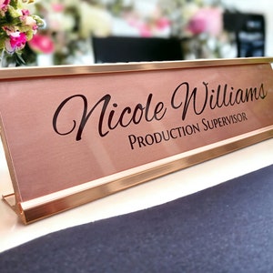 Personalized Desk Name Plate Nameplate Brushed Rose Gold With Rose Gold ...