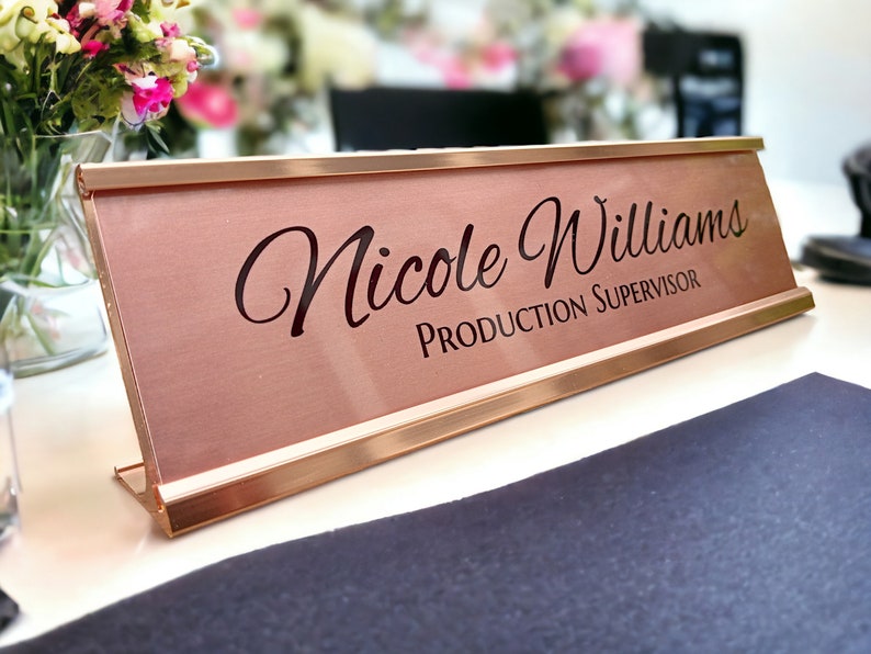 Personalized Desk Name Plate Nameplate Brushed Rose Gold With Rose Gold ...