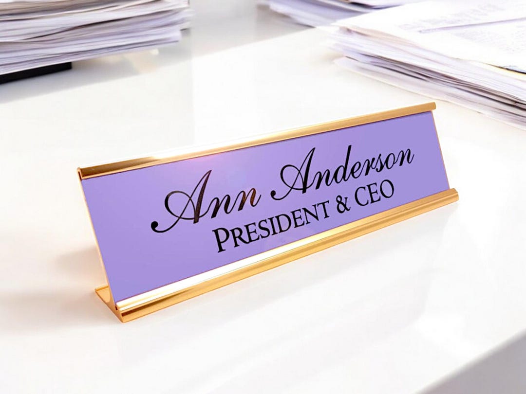 Personalized Desk Name Plate Nameplate Plaque Purple With Rose Gold ...