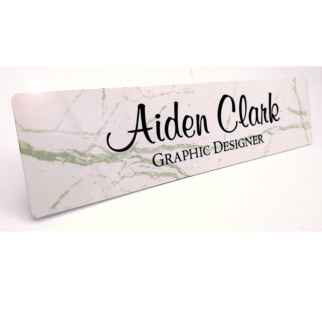 2x8 Custom Imprinted Name Plate White Marble Look Fits Standard Wall ...