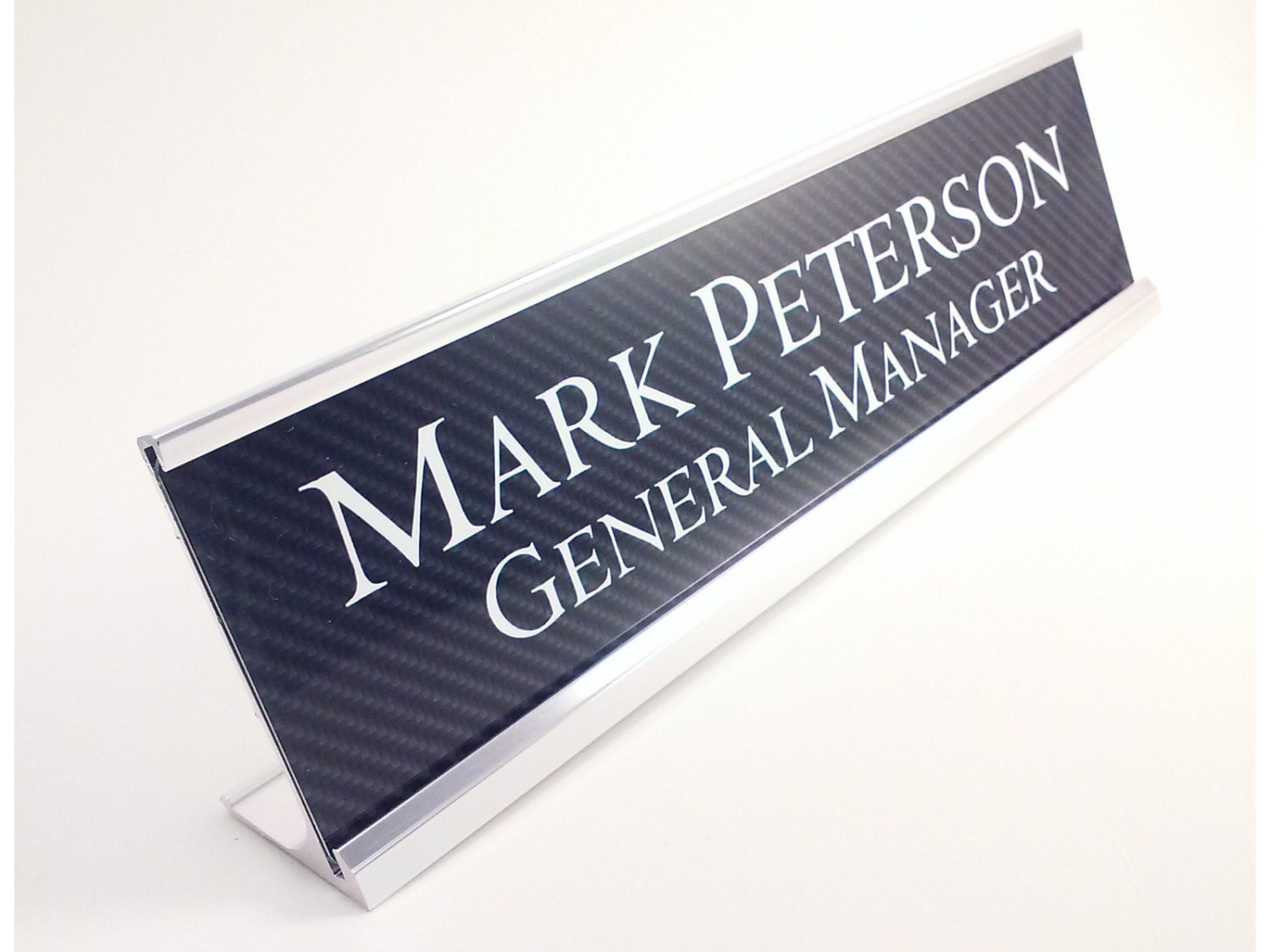Personalized Desk Name Plate Nameplate Carbon Fiber Look With Silver ...