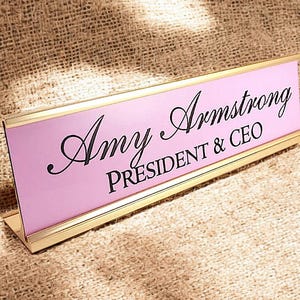 Personalized Desk Name Plate Nameplate Plaque Pink With Rose Gold ...