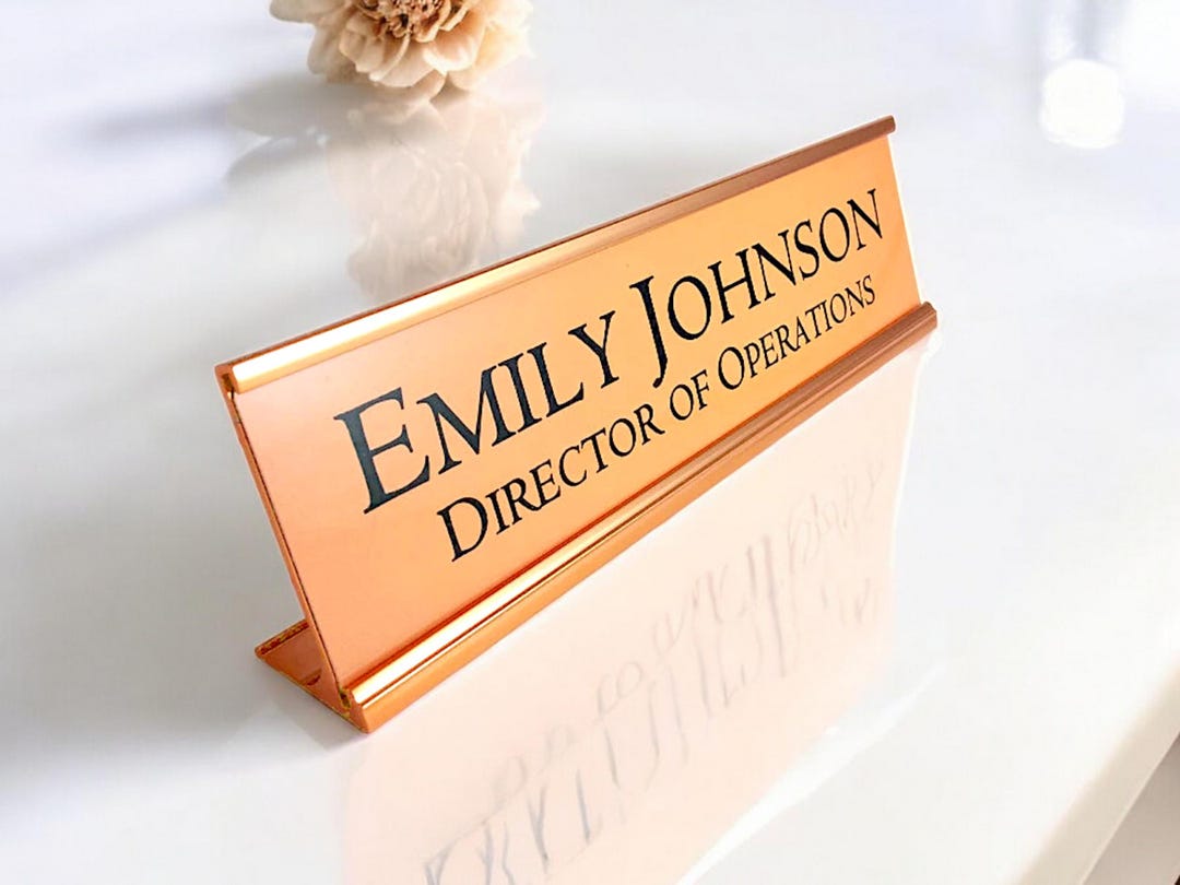 Personalized Desk Name Plate Orange With Rose Gold Aluminum Holder 2 X ...
