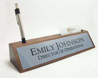 Personalized Desk Name Plate With Card Holder and Pen Holder - Etsy
