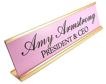 Personalized Desk Name Plate Nameplate Brushed METALLIC Pink With ...