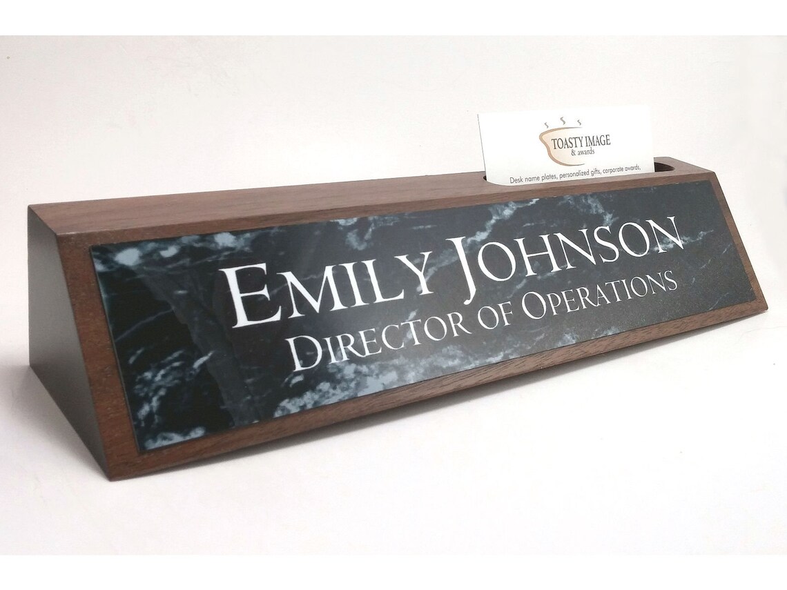 Desk Name Plate Walnut Wood With Black Marble Look Plate and - Etsy
