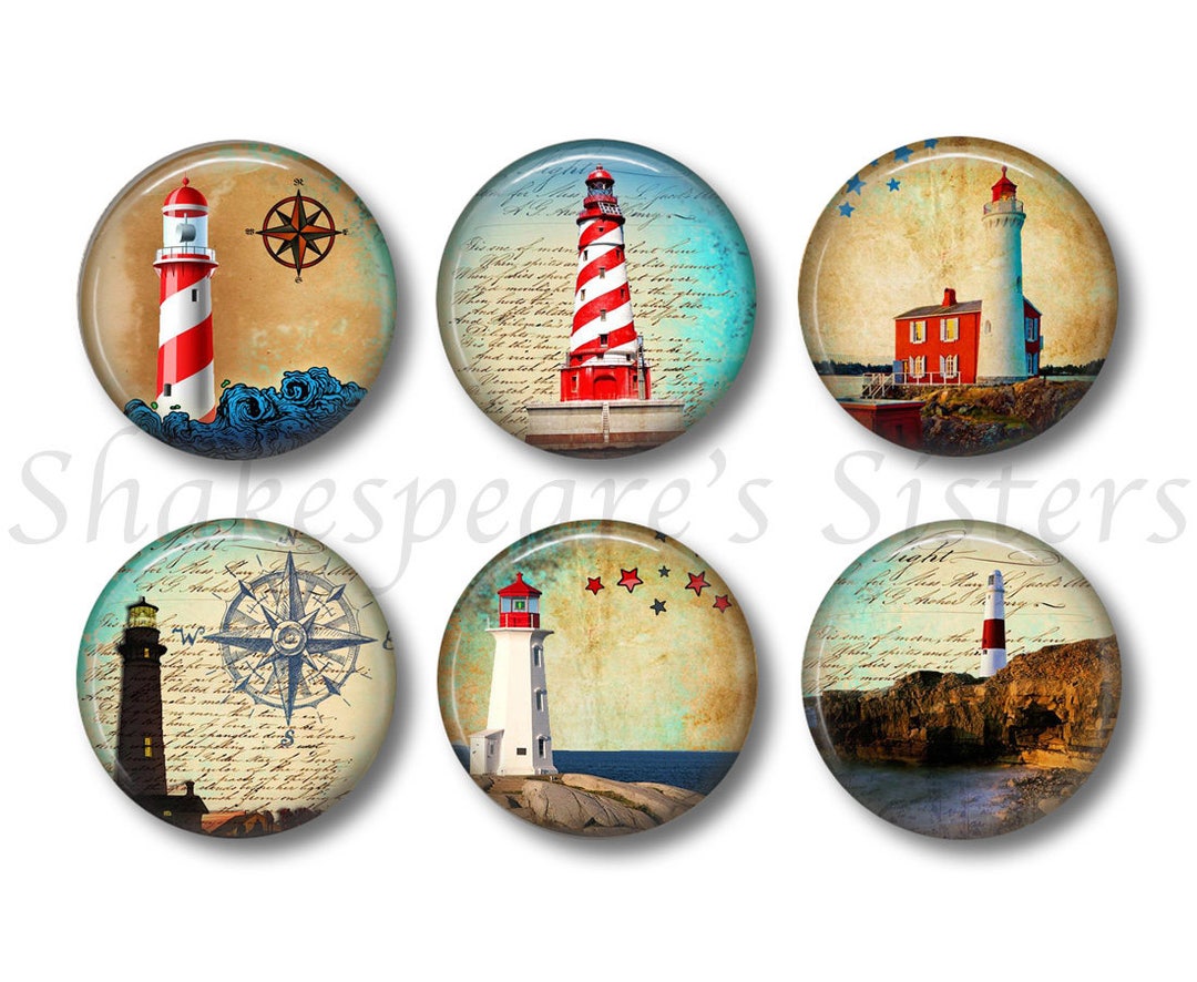 Lighthouse Magnets Set of Six 1.5 Inch Magnets Nautical Ocean Kitchen ...