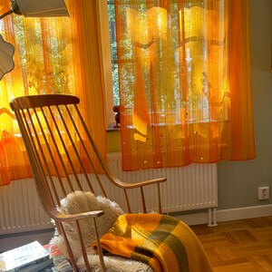 Vintage Curtains in Yellow Orange Textured Geometric Fabric, Retro ...