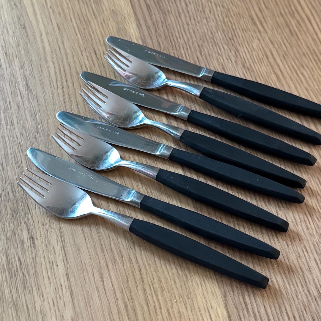 Mid Century Black Bakelite Flatware Set: Scandinavian Appetizer Cutlery ...