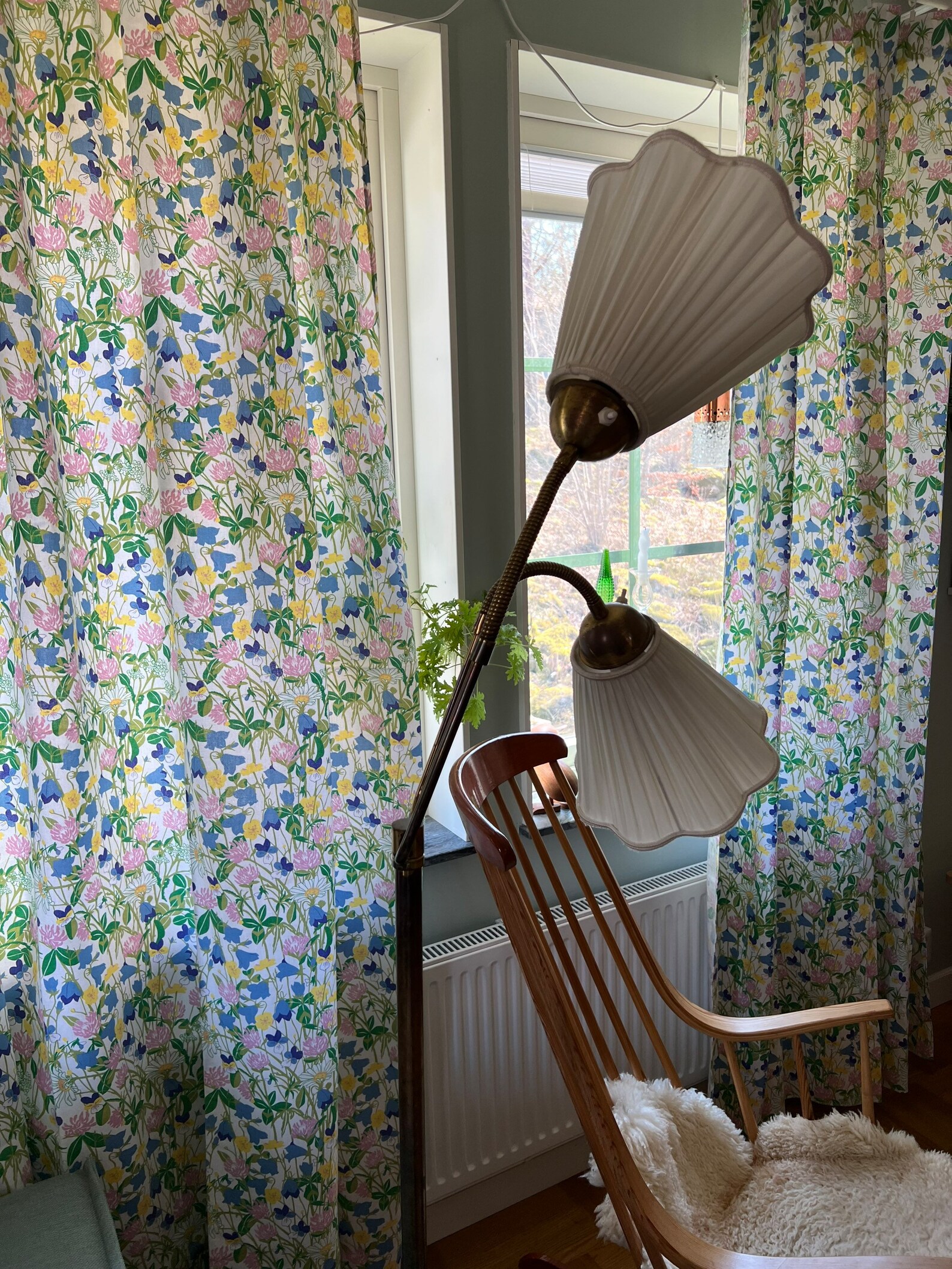 2 Vintage Swedish Curtains in Floral Cotton Fabric, Design by Lena ...