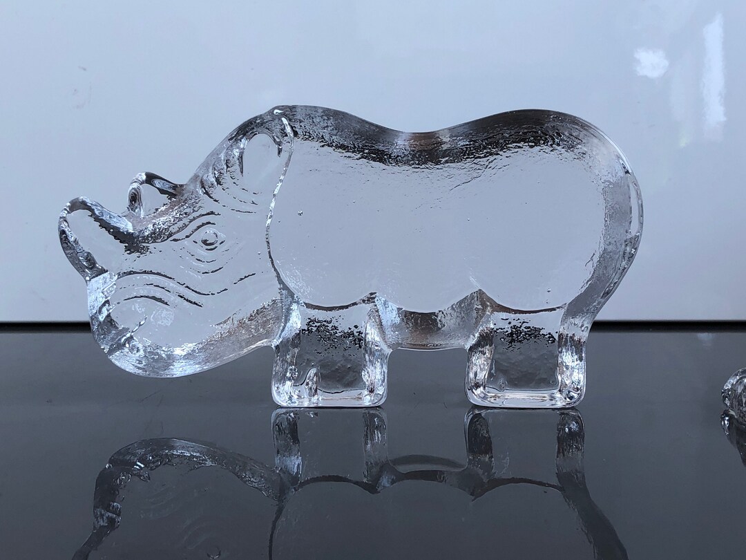 Lisa Larson Clear Glass Figure - Crystal Paperweight Rhino Royal Krona ...