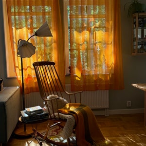 Vintage Curtains in Yellow Orange Textured Geometric Fabric, Retro ...