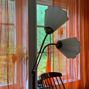 2 Vintage Net Curtains in Orange, Yellow Textured Woven Fabric, Sheer ...