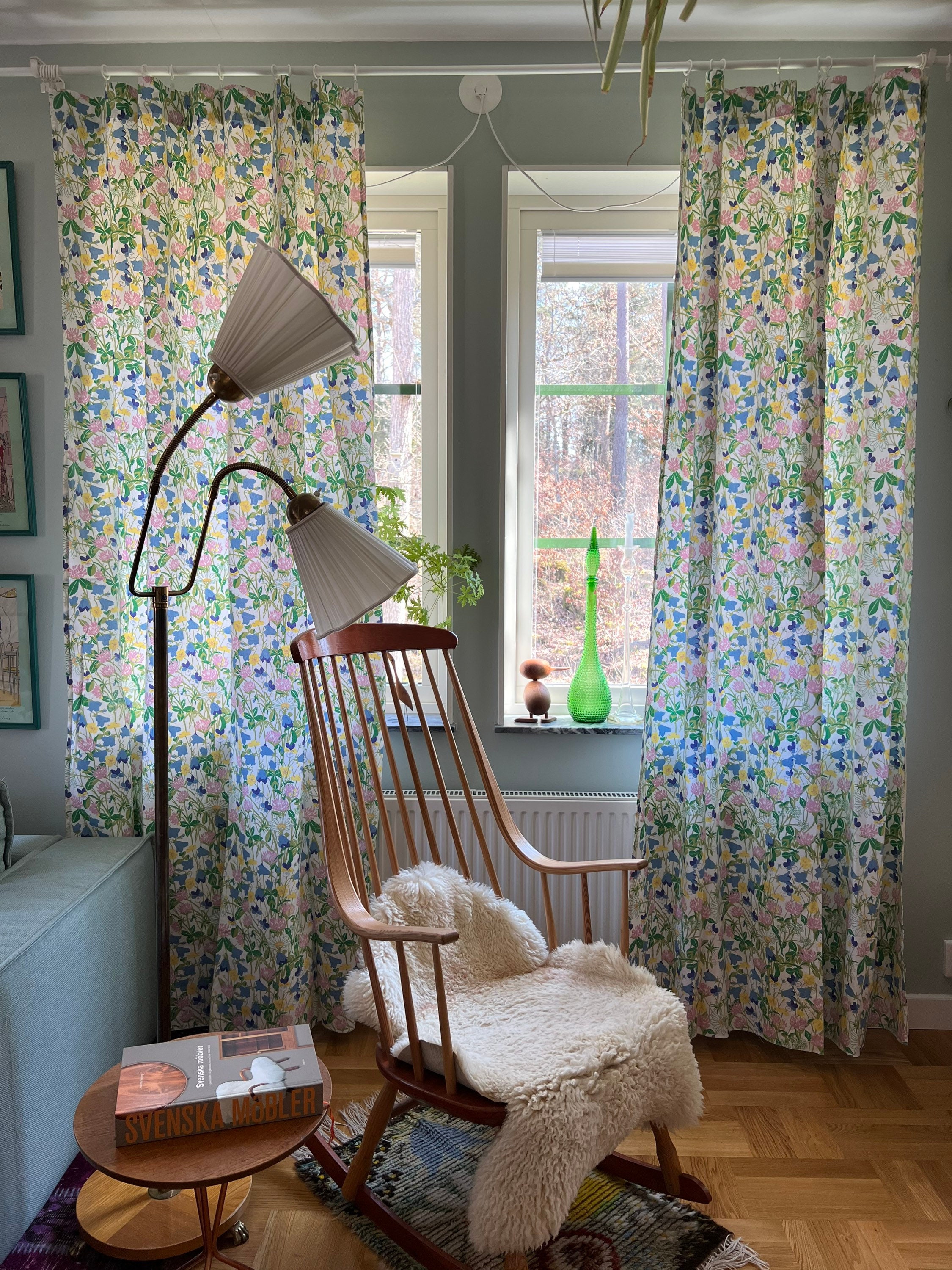 2 Vintage Swedish Curtains in Floral Cotton Fabric, Design by Lena ...