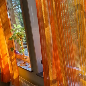 Vintage Curtains in Yellow Orange Textured Geometric Fabric, Retro ...