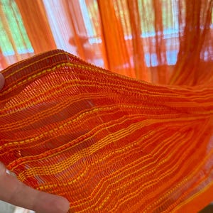 2 Vintage Net Curtains in Orange, Yellow Textured Woven Fabric, Sheer ...