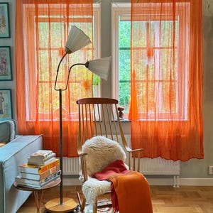 2 Vintage Net Curtains in Orange, Yellow Textured Woven Fabric, Sheer ...