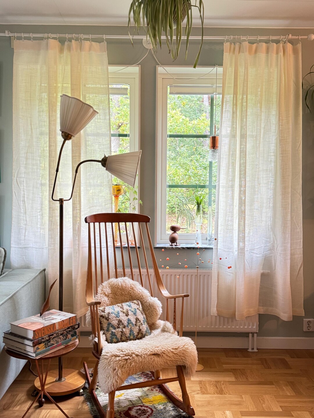 2 Scandinavian Vintage Curtains, Linen Look Fabric, Sheer Eggshell Fabric From 70s NIAB Sweden ...