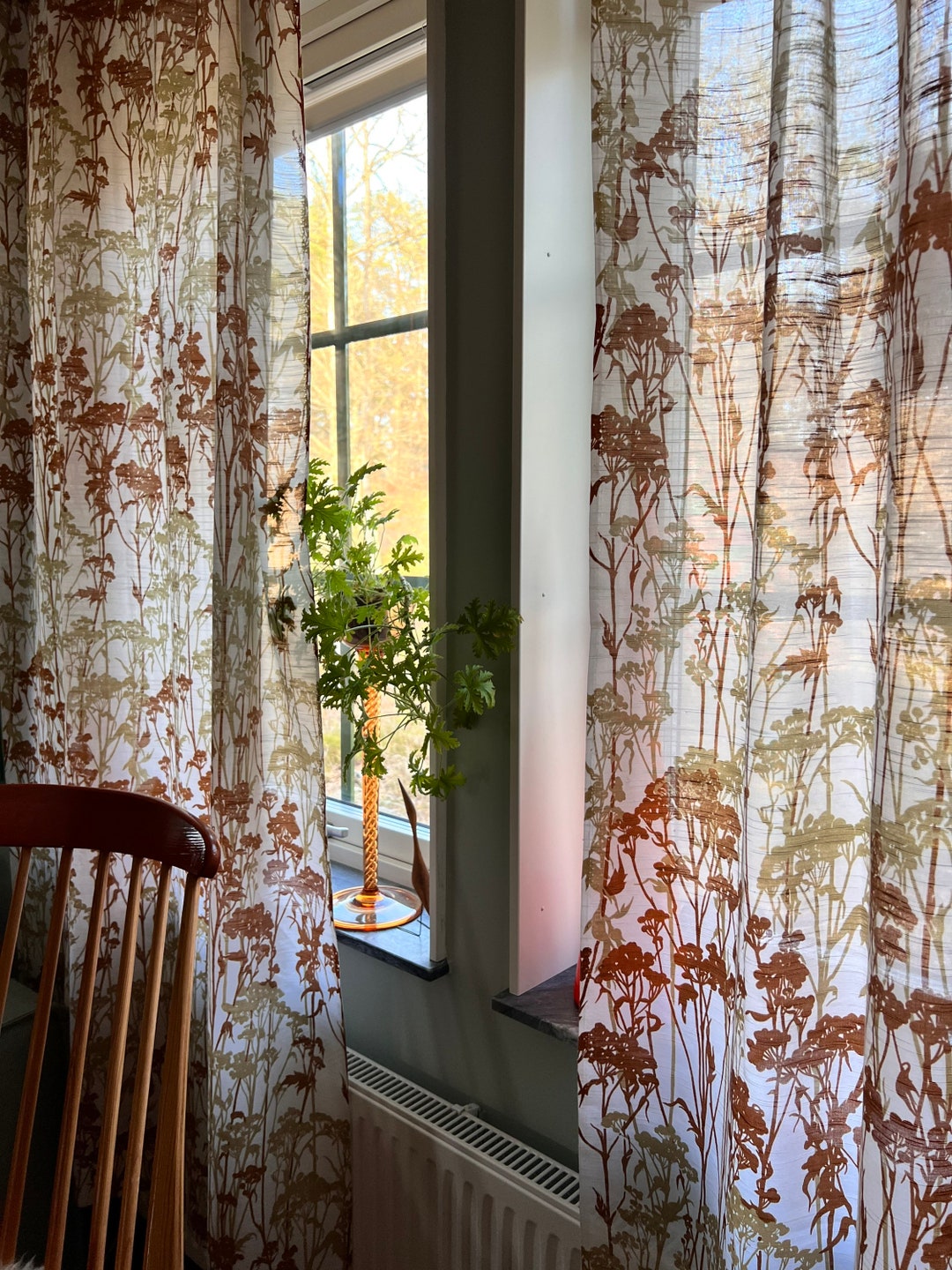 Scandinavian Vintage Curtains Panels, Botanical Fabric Designs, Made in ...