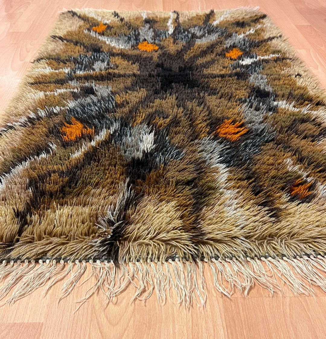 Swedish Rya Rug: Northern Lights Design, Mid-century Modern, 55x32 In ...