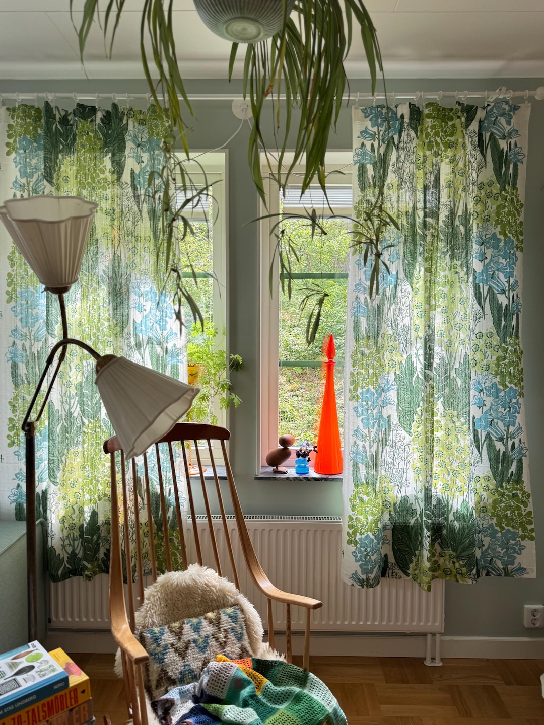 Vintage Swedish Sheer Curtains – 1970s Floral – Green & Turquoise ...