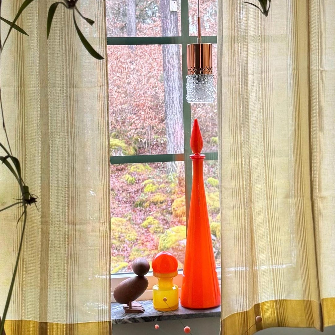 Vintage Curtains, Corn Yellow Fabric Geometric Pattern, Vintage Kitchen ...