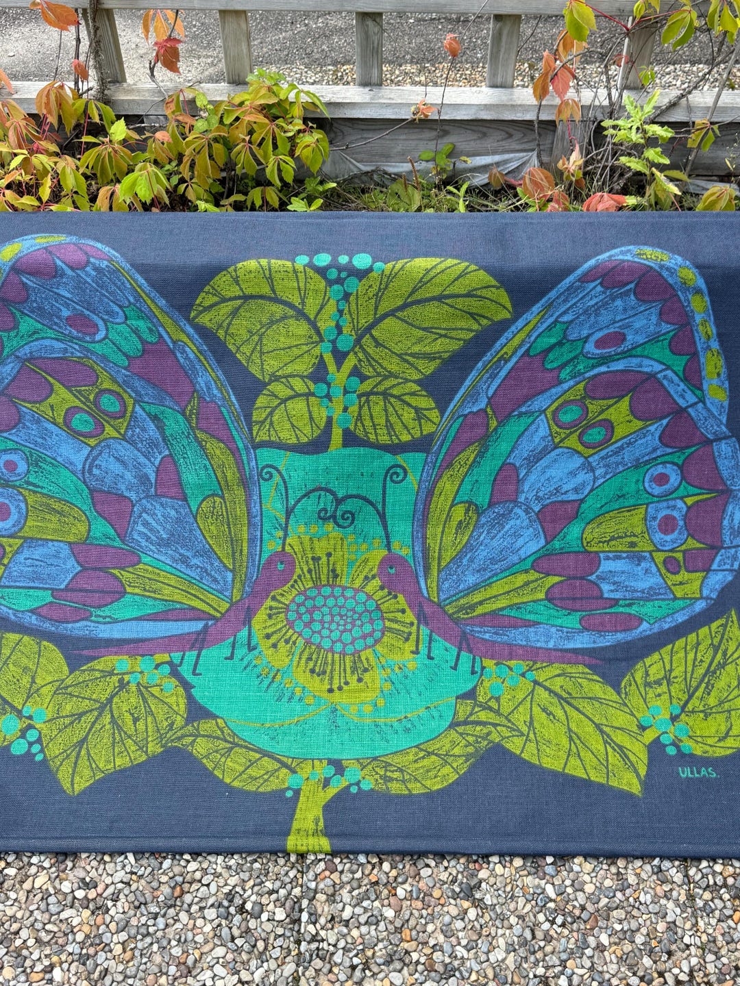 Vintage 1960s Butterfly Linen Textile Art Wall Hanging - Ulla Scheuer ...
