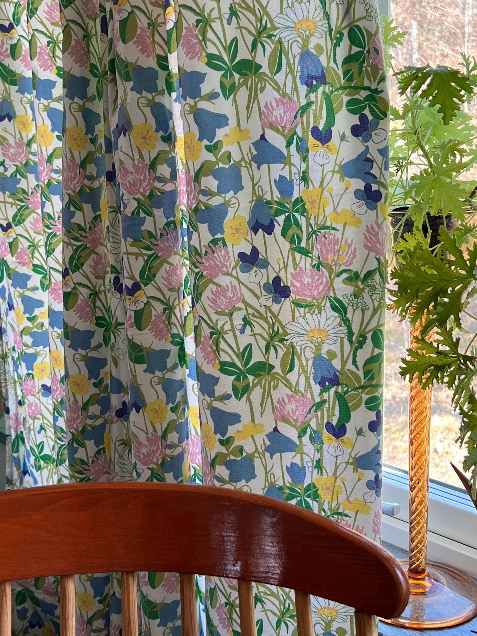 2 Vintage Swedish Curtains in Floral Cotton Fabric, Design by Lena ...
