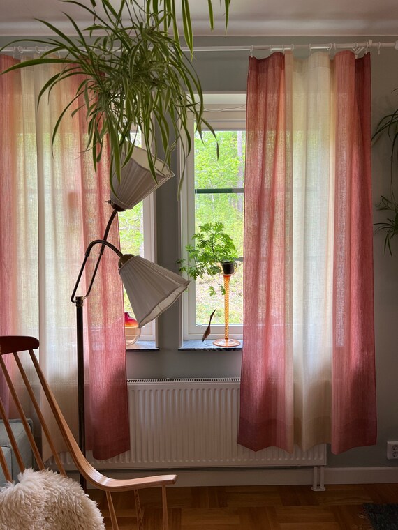 Vintage Sheer Curtains of Retro Net Fabric Pink Eggshell - Etsy